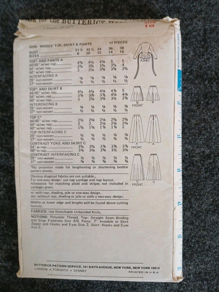 MISSES TOP SKIRT PANTS Vintage BUTTERICK 3246 Sewing Pattern Willi ...