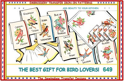 Bird Lovers Embroidery Transfers - 649 Kitchen Towels 7 DOW & 4 Humming ...