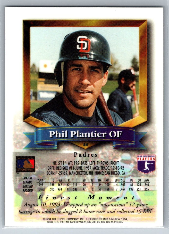 1994 Topps Finest Phil Plantier San Diego Padres #84 | eBay