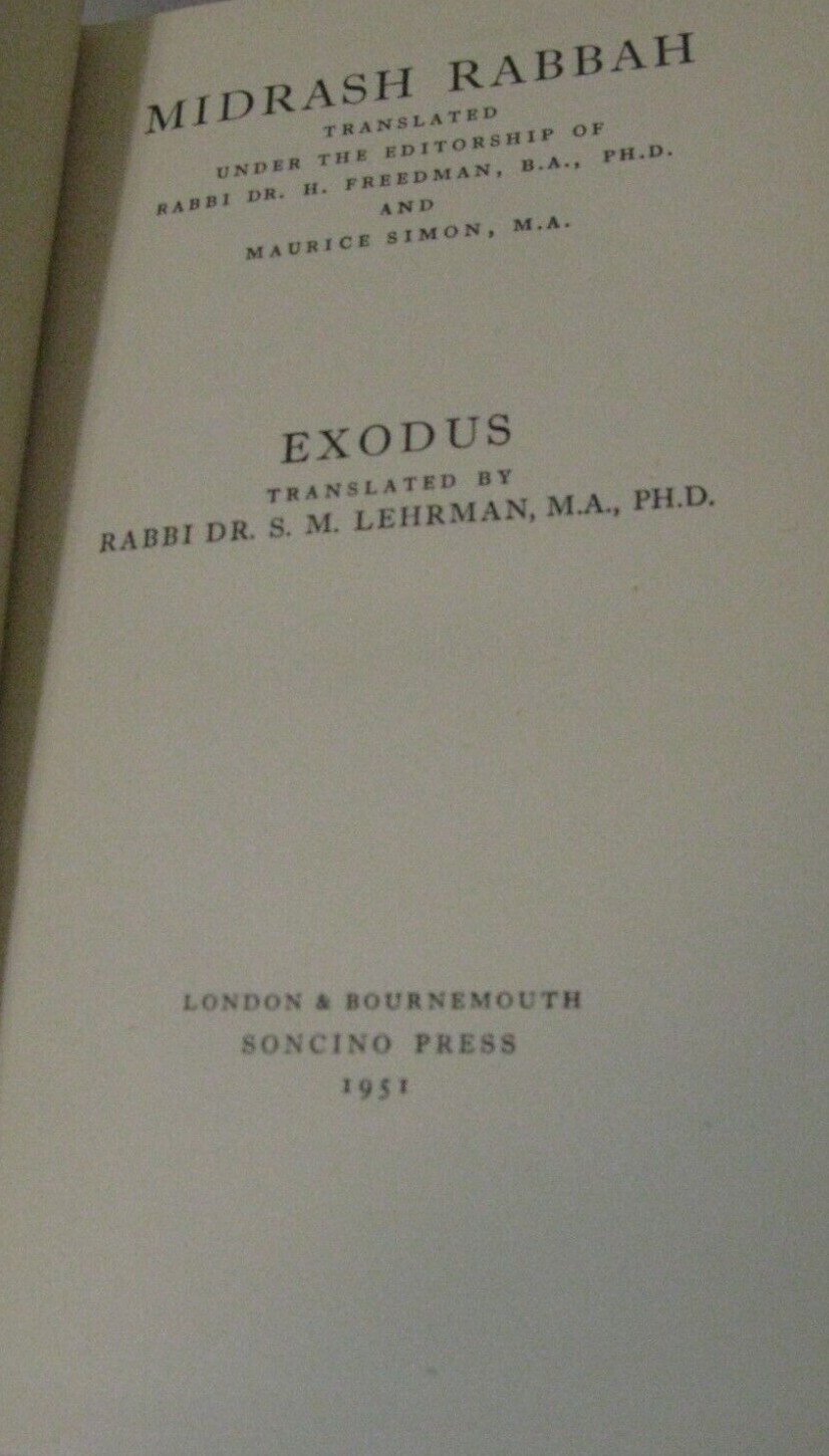 10 Volume Midrash Rabbah In English Translation Full Set With Notes ...