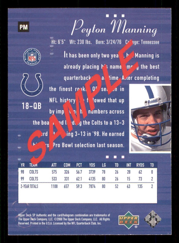 2000 SP Authentic #PM Peyton Manning Sample | eBay