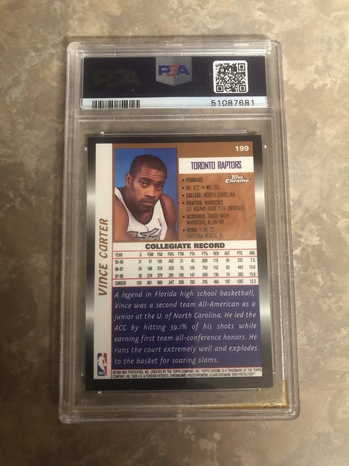 1998-99 Topps Chrome Vince Carter Rookie Card RC #199 PSA 9 MINT HOF ...