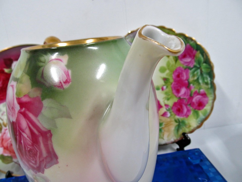 Thomas Germany teapot hand painted artist signed cabbage rose coffe pot ...