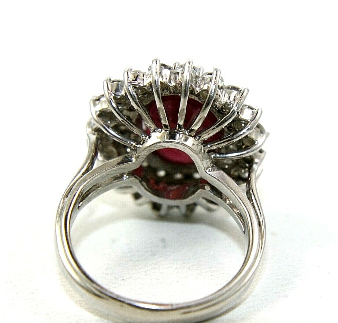 Natural Oval Red Ruby & Diamond Halo Solitaire Ring 14k White Gold 7 ...