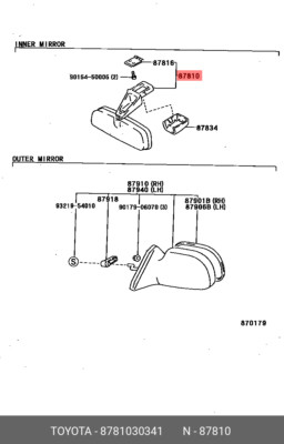 Genuine OE mirror assy, inner rear view, 8781030341 for TOYOTA 87810 ...