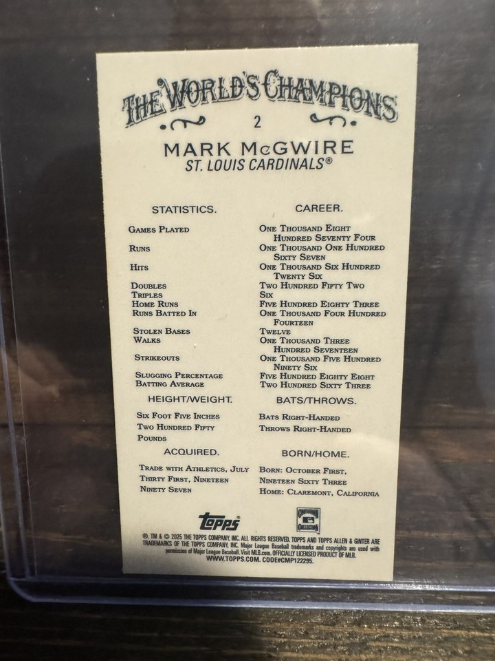 Mark McGwire 2025 Topps Allen & Ginter #2 Chrome Tobacco Mini Cardinals ...