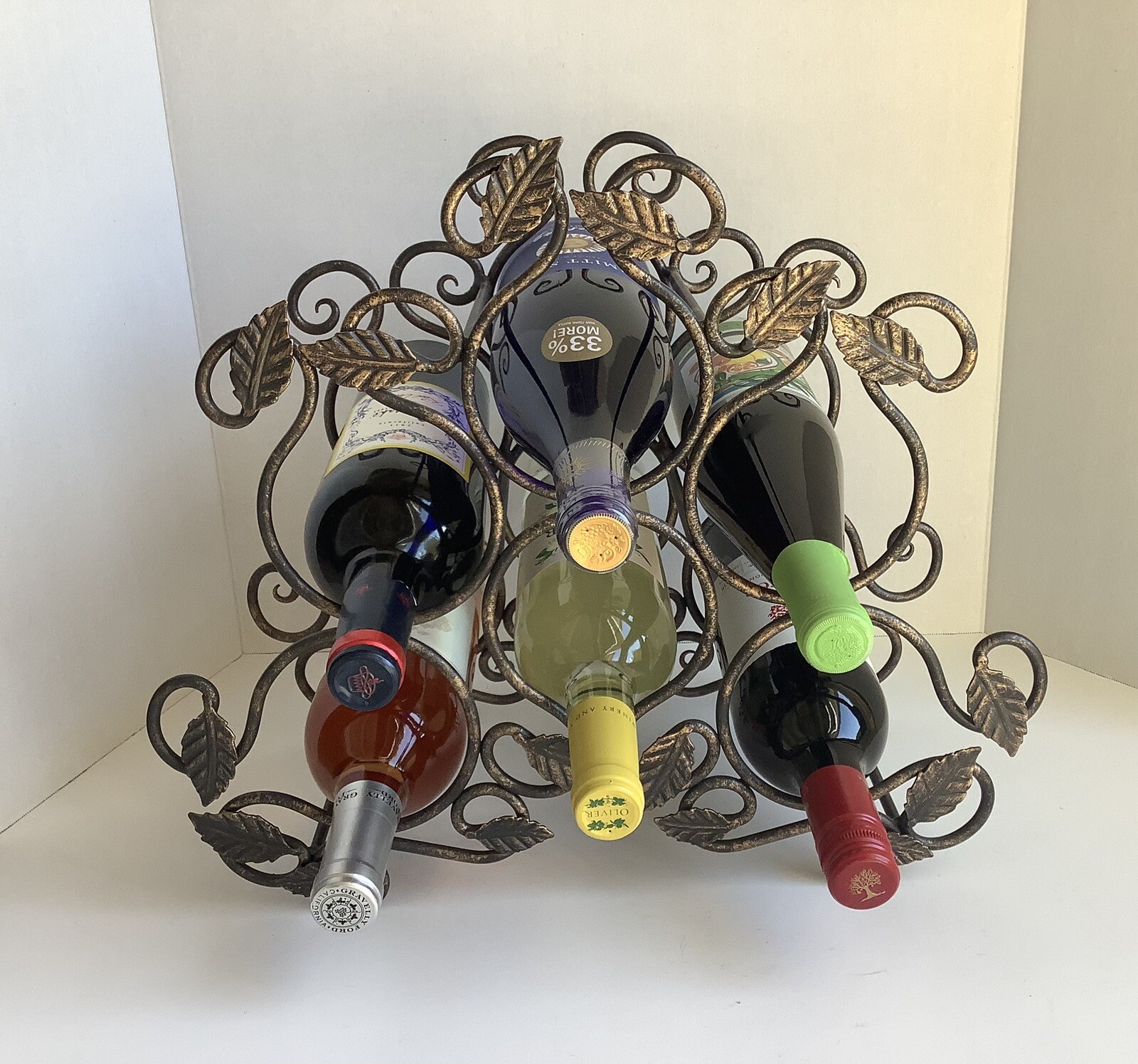 Longaberger Wine Rack Countertop Stand Wrought Iron Bronzed Holds 6 ...