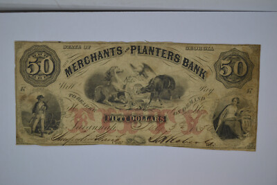 Savannah, Georgia $50 Note- Merchants and Planters Bank- July 3, 1856 ...