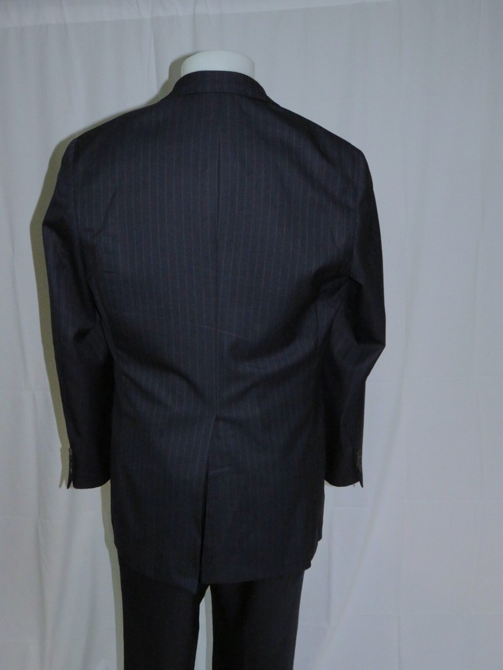 Paul Stuart Stuart III Silky Powder Navy Blue Pinstriped Two Button ...