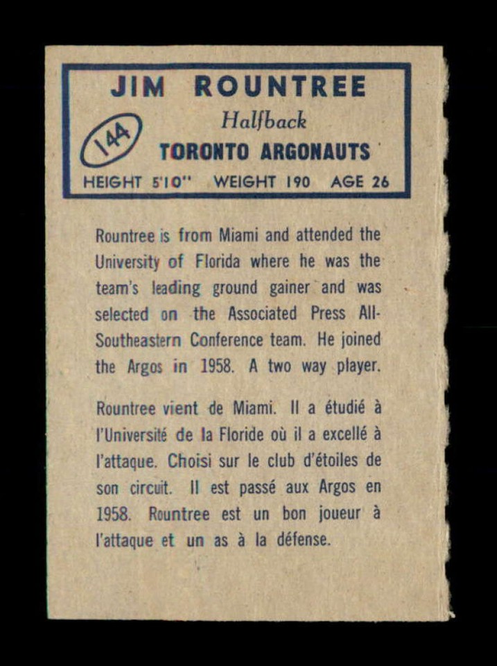 1962 Topps CFL #144 Jim Rountree EXMT/EXMT+ X2486285 | eBay