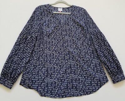 CAbi Top Women’s Large L Words Text Long Sleeve V Neck Blouse #5336 Te ...