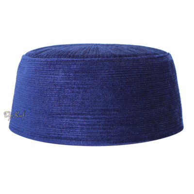 Rigid Dark Cobal Blue Velvet Kufi Hat - Turkish Chechen-style Takke ...