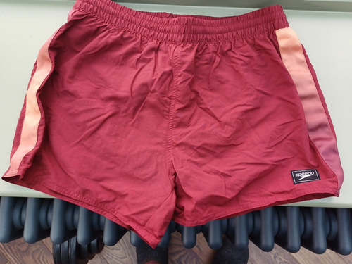 Mens Speedo Short Swim Short, Oxblood Red with Leg Stripes Medium Used ...