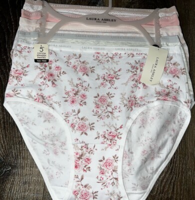 Laura Ashley Womens Brief Underwear Panties Floral 5-Pair Cotton Blend ...