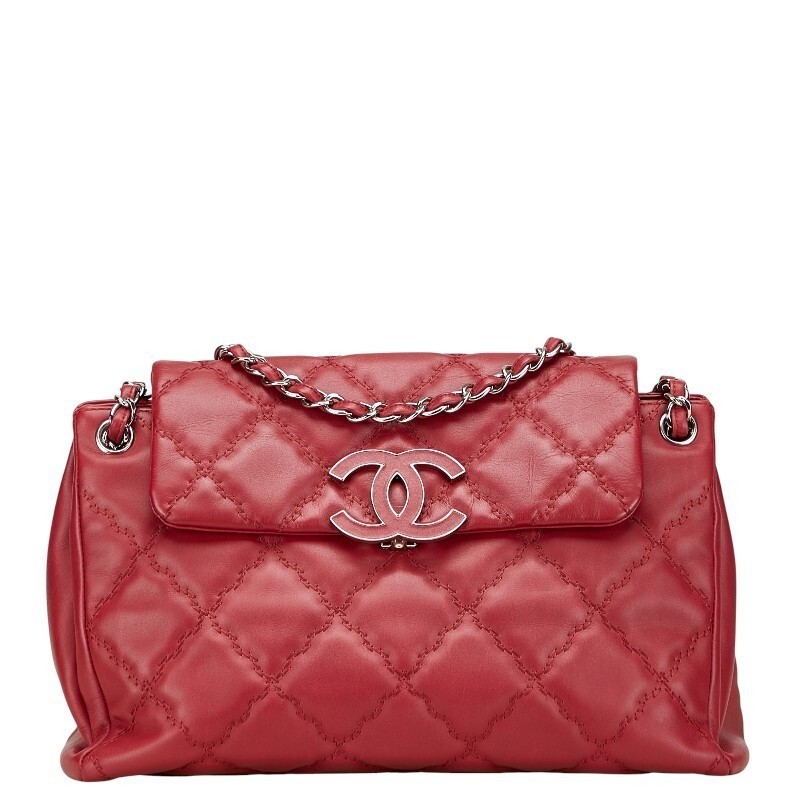 CHANEL Hamptons Coco Mark Ultra Stitch Chain Shoulder Bag Red Leather ...