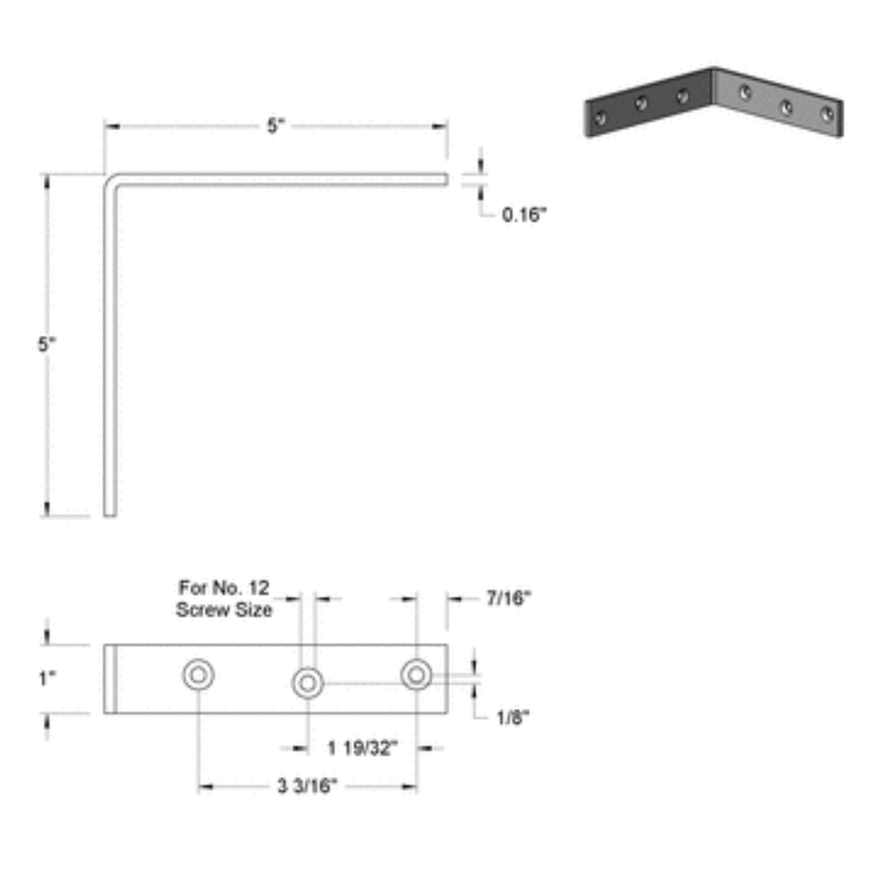 5"x5"x1" Steel Corner Hanging Bracket w/Six Countersunk Screw Holes ...