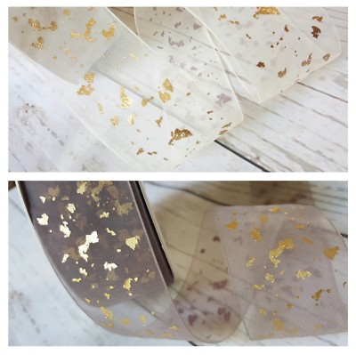 38mm Organza Ribbon With Gold Leaf Flake Cream / Taupe Wedding Bouquet ...