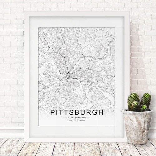 Pittsburgh City Downtown Map Wall Art Pittsburgh Street Map Print ...