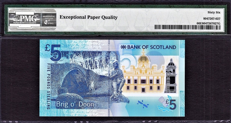 Scotland Polymer 5 Pound 2016 LOW Serial 1st Prefix AA 000550 GEM UNC ...