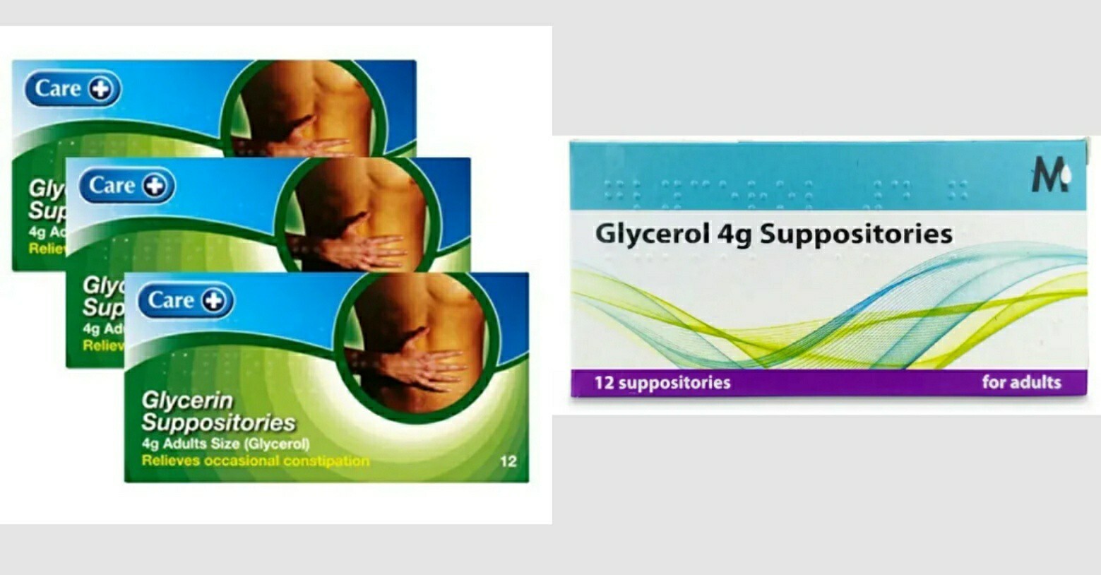 3 x 12 Care/MARTINDALE Glycerol/ Glycerin Suppositories 4g for Adults ...