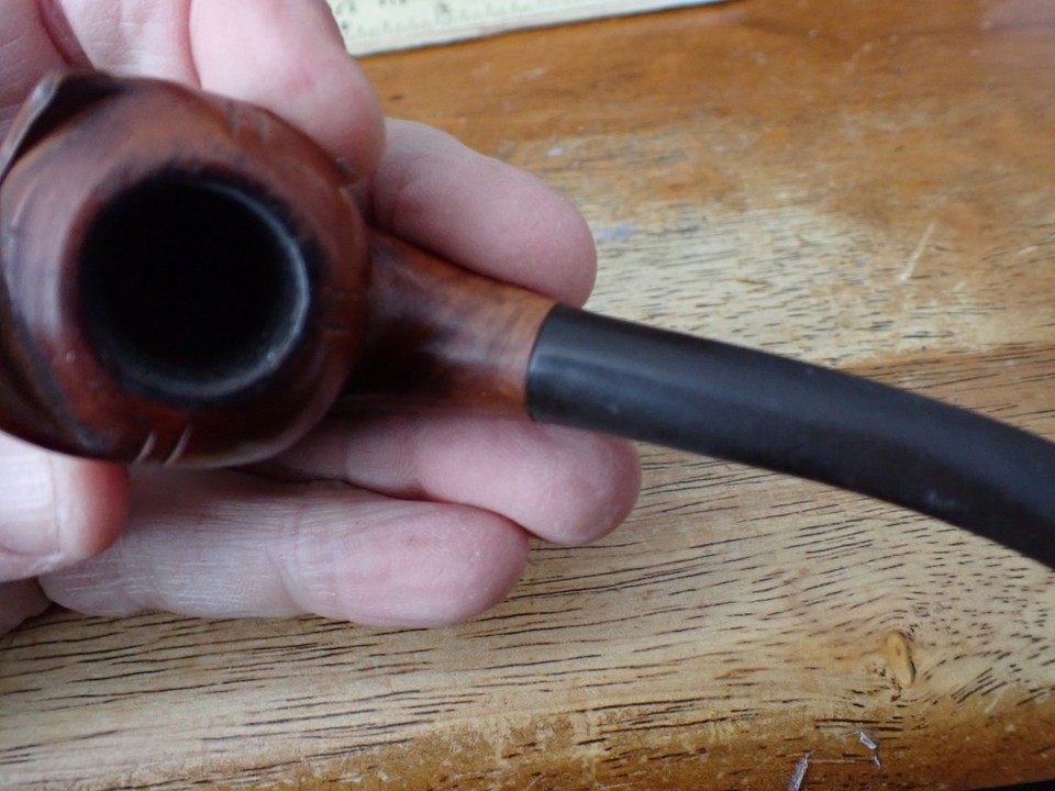 Hand-Carved Wooden Tobacco Smoking Pipe Detailed Face & Black Bent Stem ...