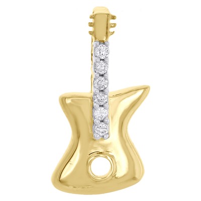 10K Yellow Gold Round Diamond Mini Guitar Instrument Slide Pendant 1/20 ...
