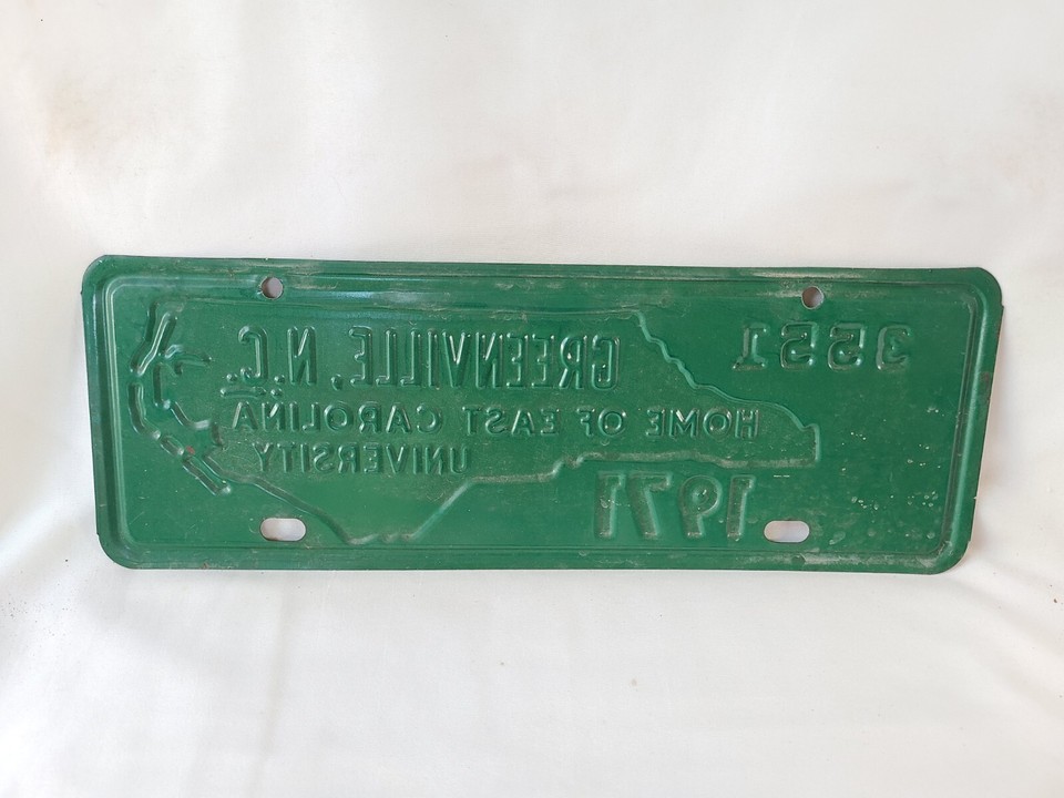 Vintage 1971 Greenville N C 3551 Home Of East Carolina U City License ...