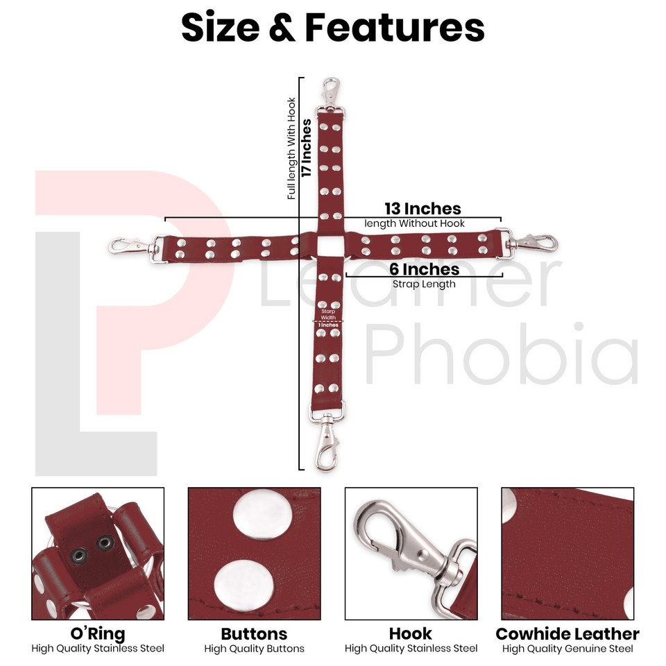 Real Cow Leather Hog Tie 17" four way Pin Connector for BDSM Cuffs ...