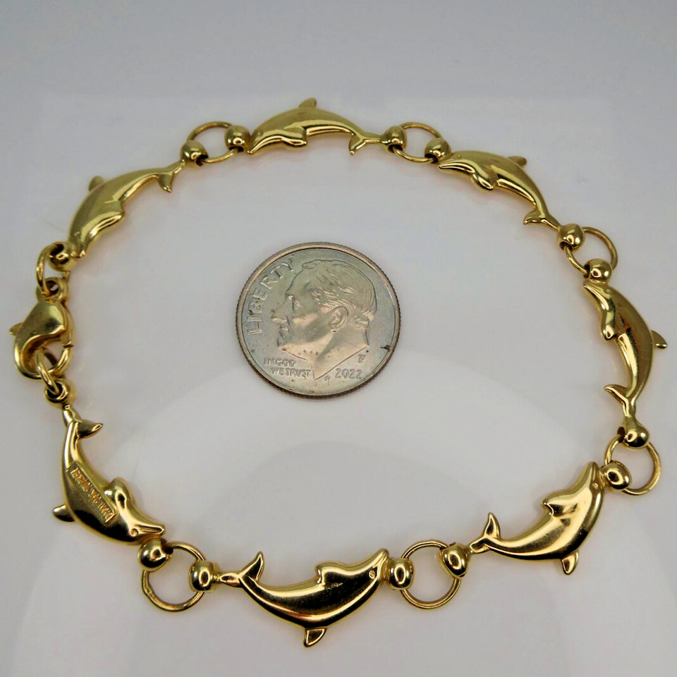 Dolphin bracelet in 14k solid yellow gold ladies estate bracelet with 7 ...