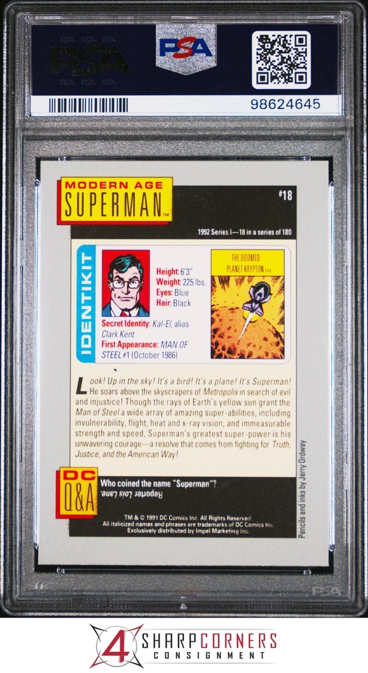 1992 DC COSMIC CARDS #18 SUPERMAN PSA 10 N4204918-645 | eBay