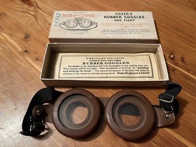 Vintage Nod and Shake Gas Tight Cover's Rubber Goggles w/ Box & Papers ...
