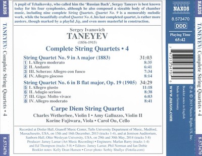 CARPE DIEM STRING QUARTET TANEYEV: COMPLETE STRING QUARTETS, VOL. 4 - STRING QUA 747313347070| eBay