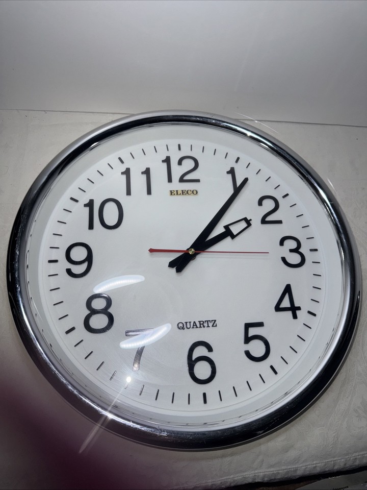 Large Industrial Commercial Company Wall Clock 15” Chrome Stepping ...