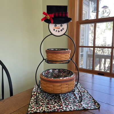 2000 Longaberger Wrought Iron Small 23” Snowman w/2 Christmas Baskets w ...