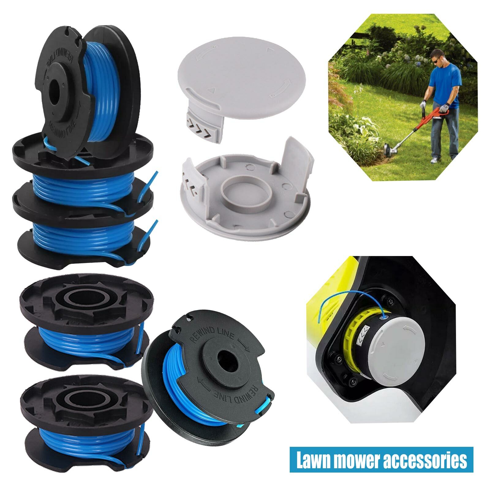 1-10Pcs Replacement Trimmer Spool & Line Strimmer +Cap For Ryobi Grass ...