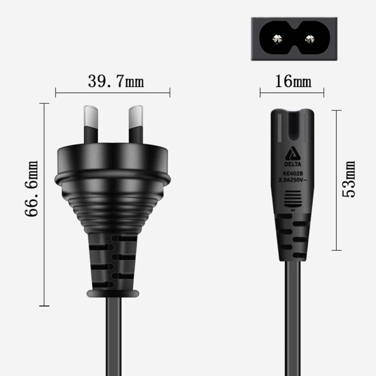 Mains Power Lead Cord Cable 2 Pin Figure 8 Plug 240V 10A Flat Head 1.5M ...