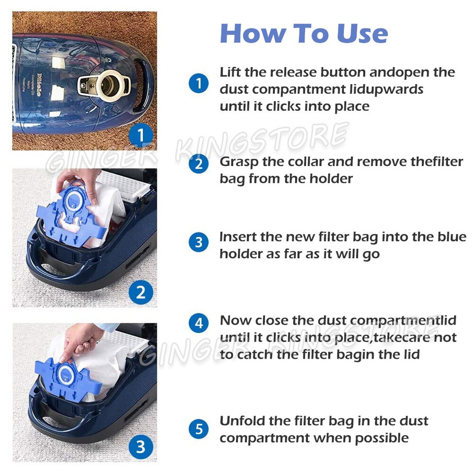 12 Vacuum Cleaner Bags for Miele 3D GN C2 C3 S2 S5 S8 S5211 S5210 S8310 ...