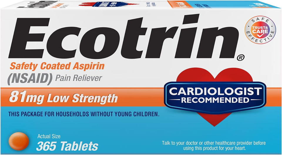 Ecotrin Low Strength Safety Coated Aspirin | NSAID | 81Mg | 365 Tablets ...