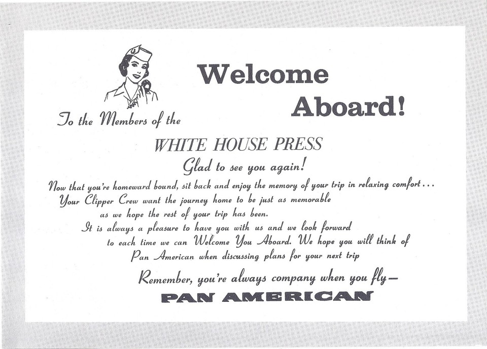 "RARE President Kennedy/Air Force One - PAN AM/Welcome Aboard Menu!" | eBay