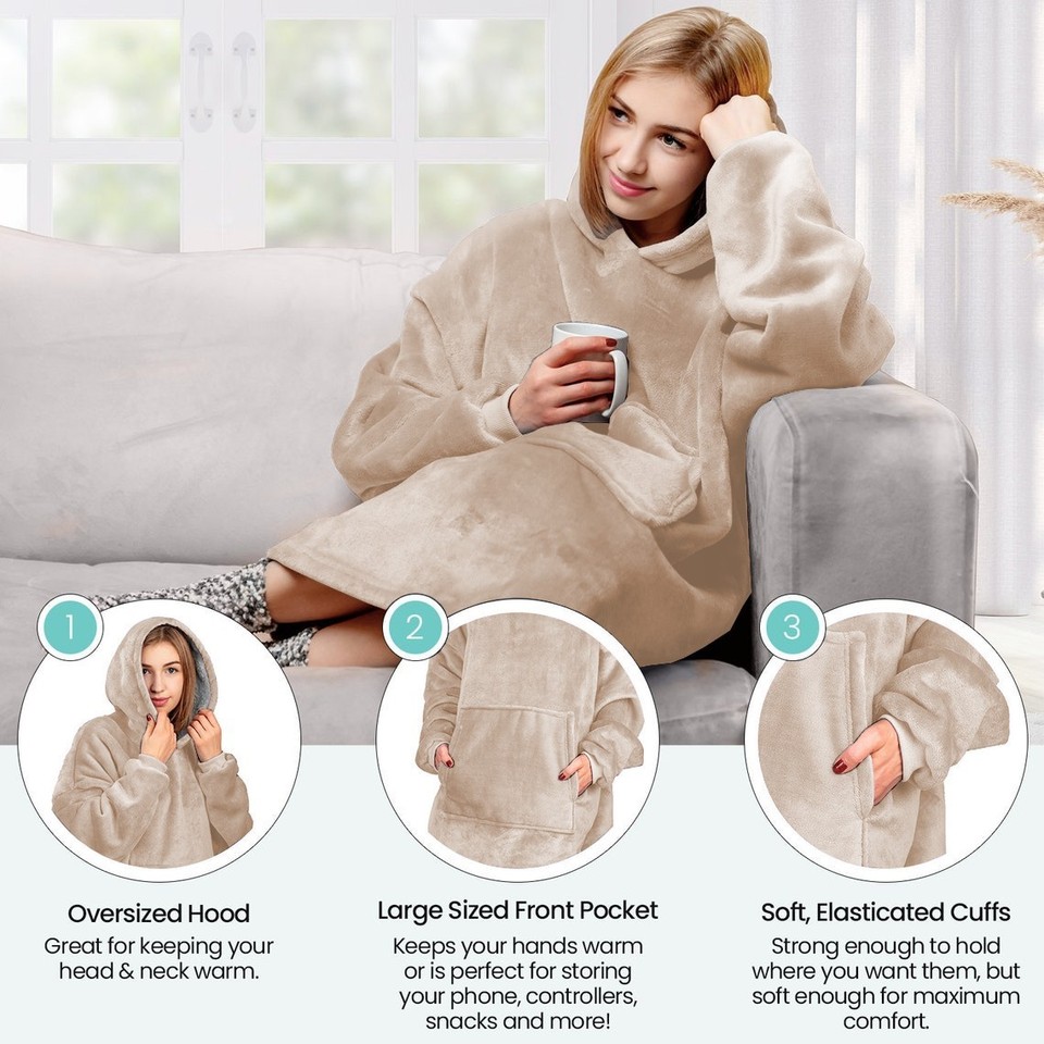 Robe Adult Hooded Snuggle Blanket Super Soft Fleece Sherpa Warm ...
