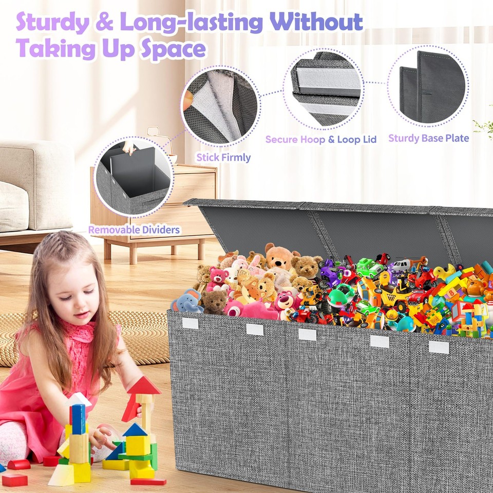 Extra Large Toy Box Chest with Lids, Collapsible Sturdy Kids Toy ...
