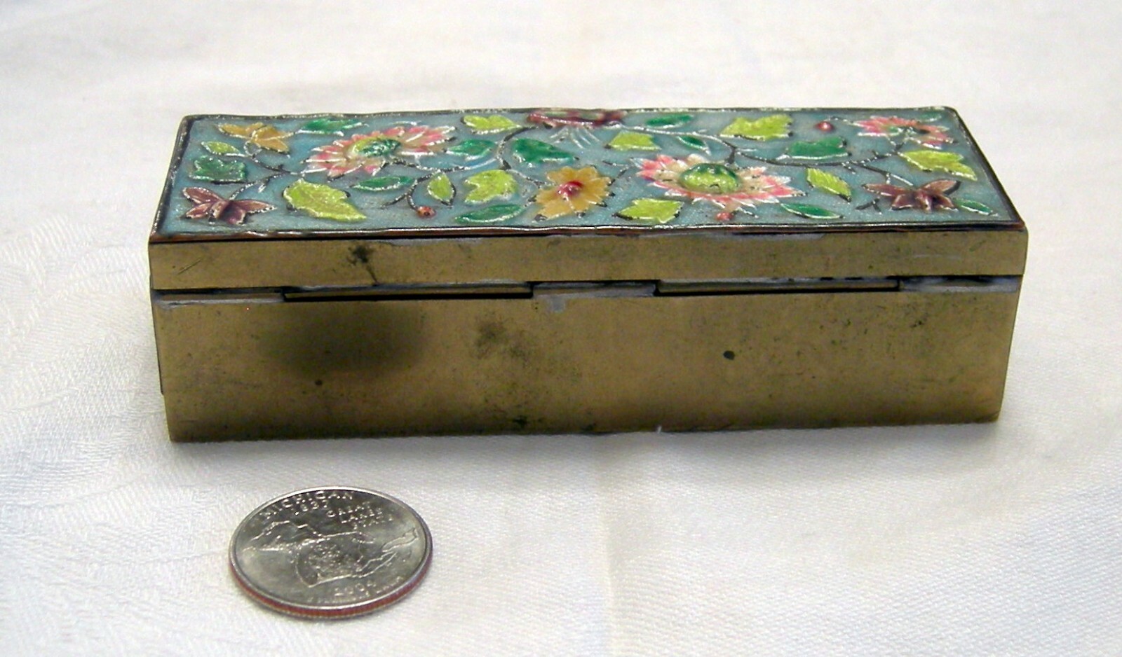 Antique Heavy CHINESE CLOISONNE ENAMEL BRASS STAMP BOX Hinged | eBay