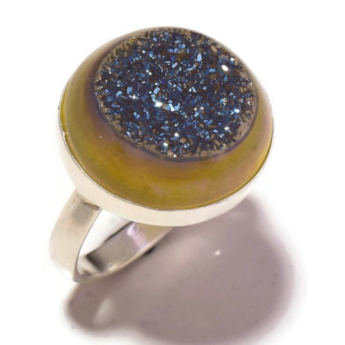 Sparkling & Shiny Titanium Druzy Round Gemstone Handmade Statement Ring ...