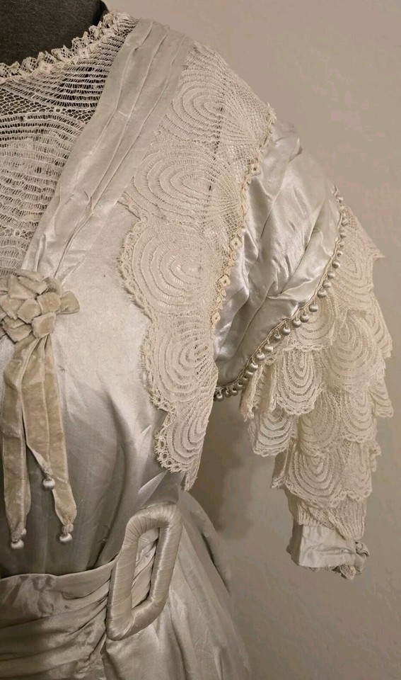 Edwardian Pale Blue Silk Lace Tassel Trim Gown | eBay