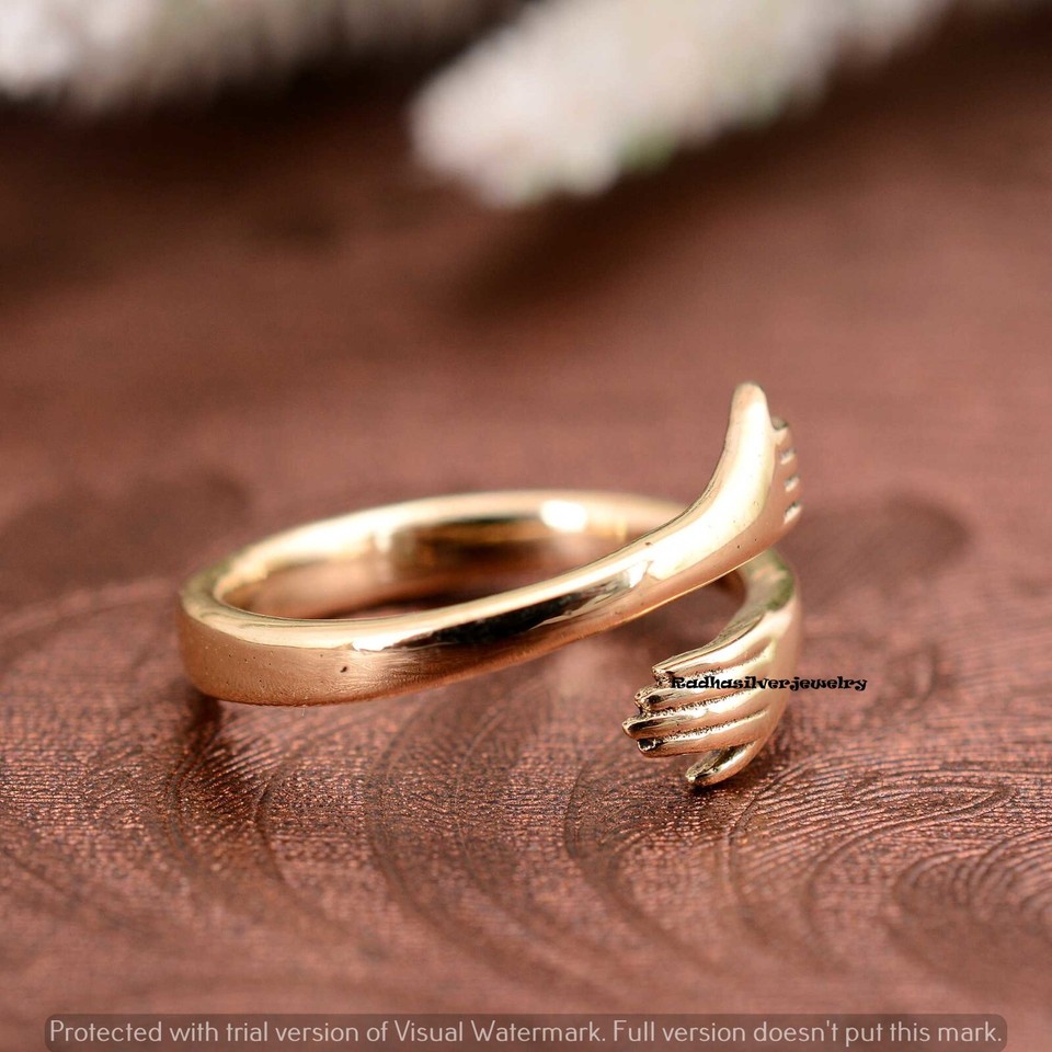 Brass Ring Love Hug Ring Band Open Hands Ring, Cuddle, Adjustable, Boho ...