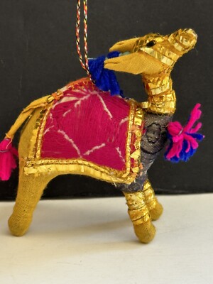 3 Vtg India Folk Art Ornaments Handmade Embroidered Animal Sudha ...