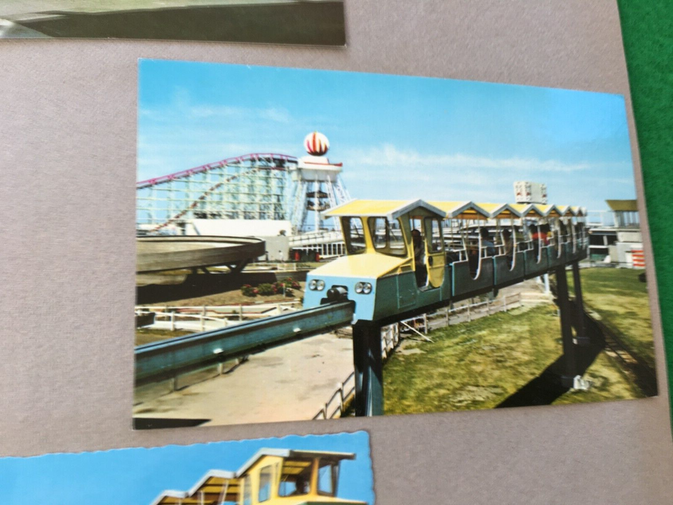 BLACKPOOL MONORAIL RAILWAY PLEASURE BEACH TRIO OF POSTCARDS ATTACHED TO ...