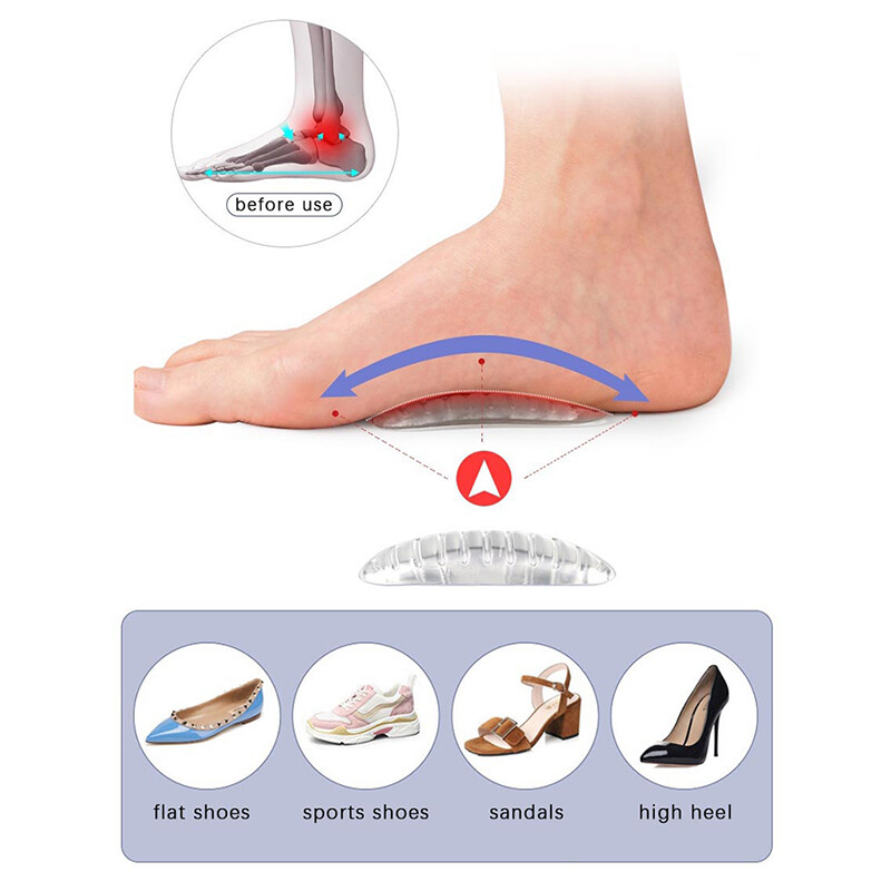 1Pair Clear Silicone Gel Arch Support Shoe Insert Flat Foot Corrector ...