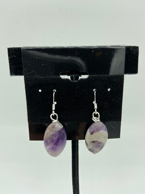 Natural Amethyst Gemstone Pointed Oval Sterling Silver Dangle Earrings ...