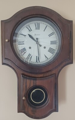 VINTAGE QUARTZ HEIMER WOOD Regulator School House Wall Clock - Working ...